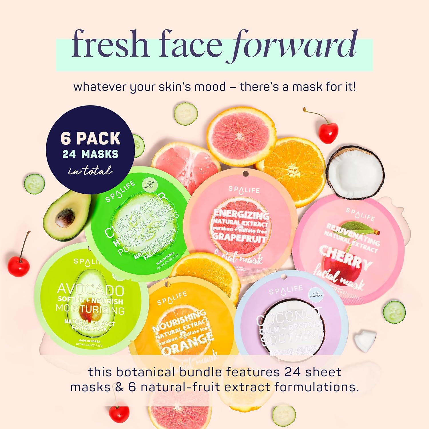 SpaLife Magnificence Fruit Facial Sheet Masks 24 Pack – Face Masks ...