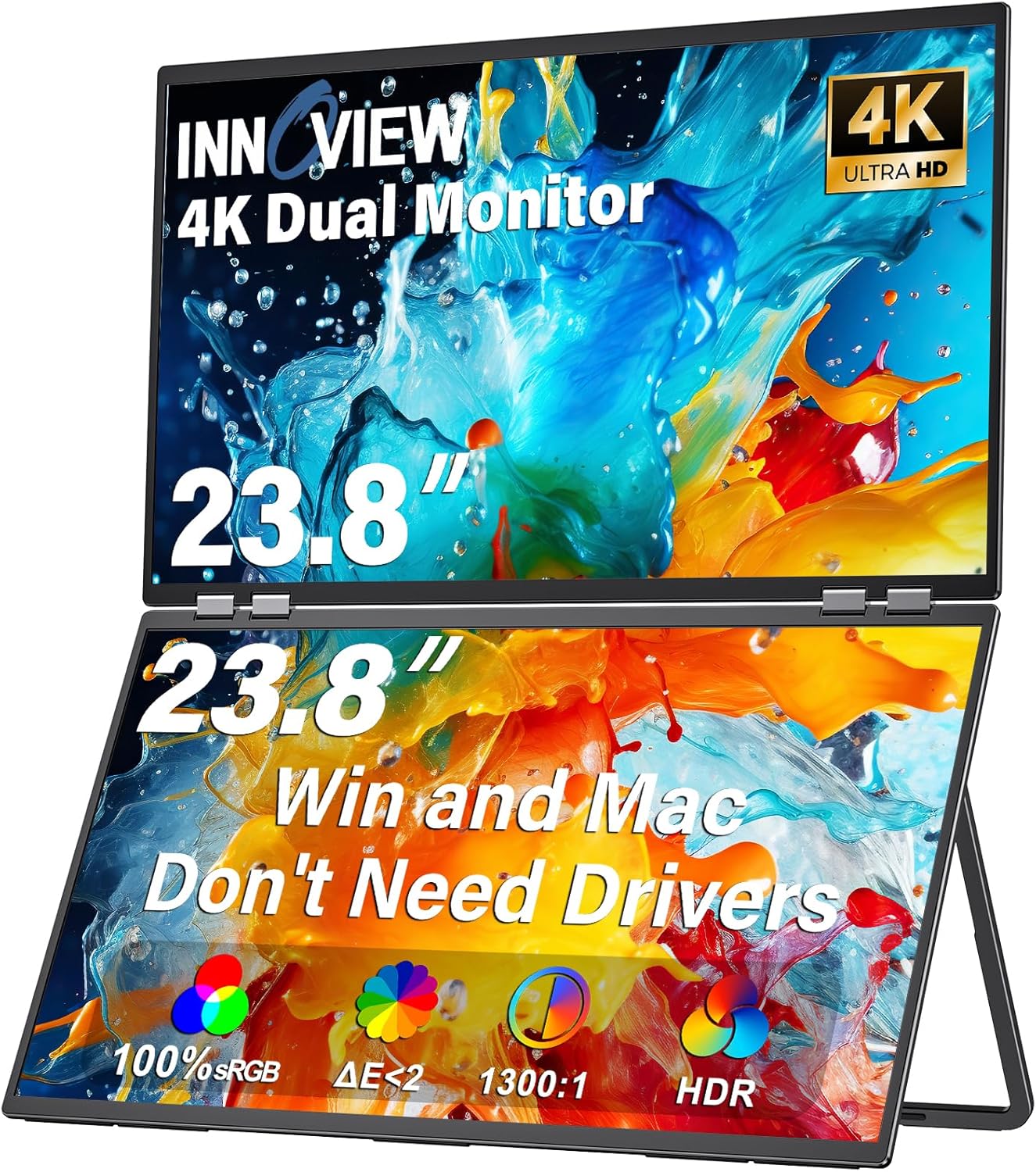 InnoView 23.8" Twin Transportable Monitor 100% sRGB 3840x2160P 4K 315 ...